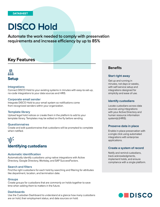 DISCO Hold: Legal hold for the modern enterprise | DISCO Resource Library