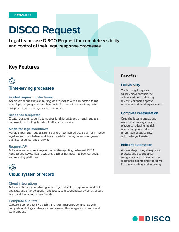 DISCO Request: Automated legal response compliance | DISCO Resource Library