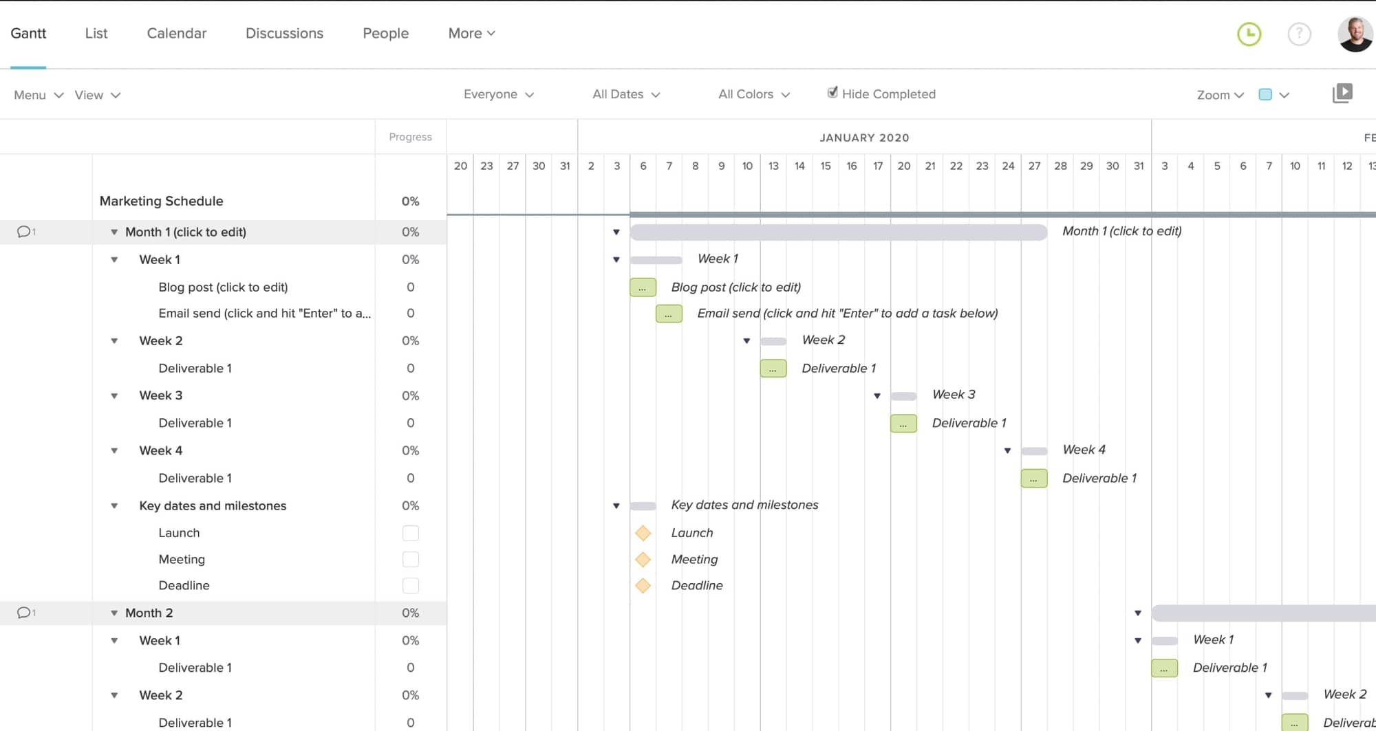 Marketing Schedule Template and Calendar | TeamGantt