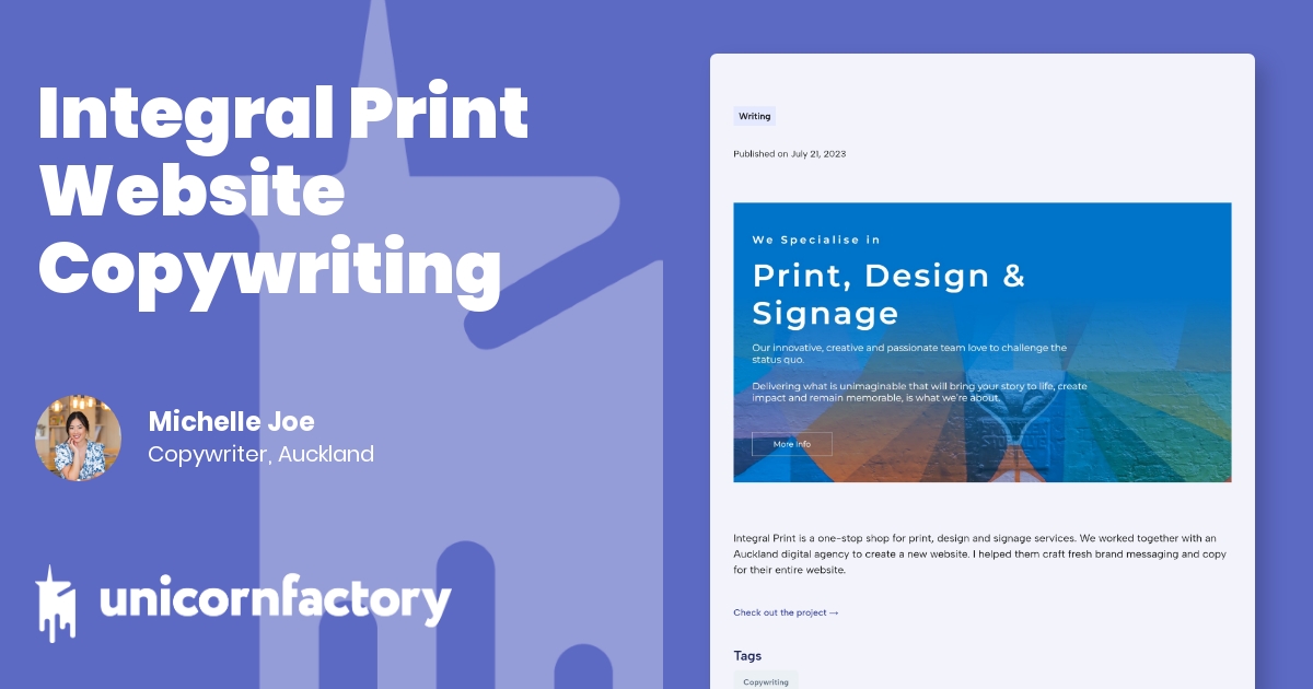 Integral Print Website Copywriting Case Study: Michelle Joe ...