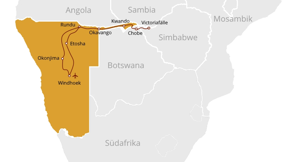 Car rental round trip Namibia in the Caprivi Strip