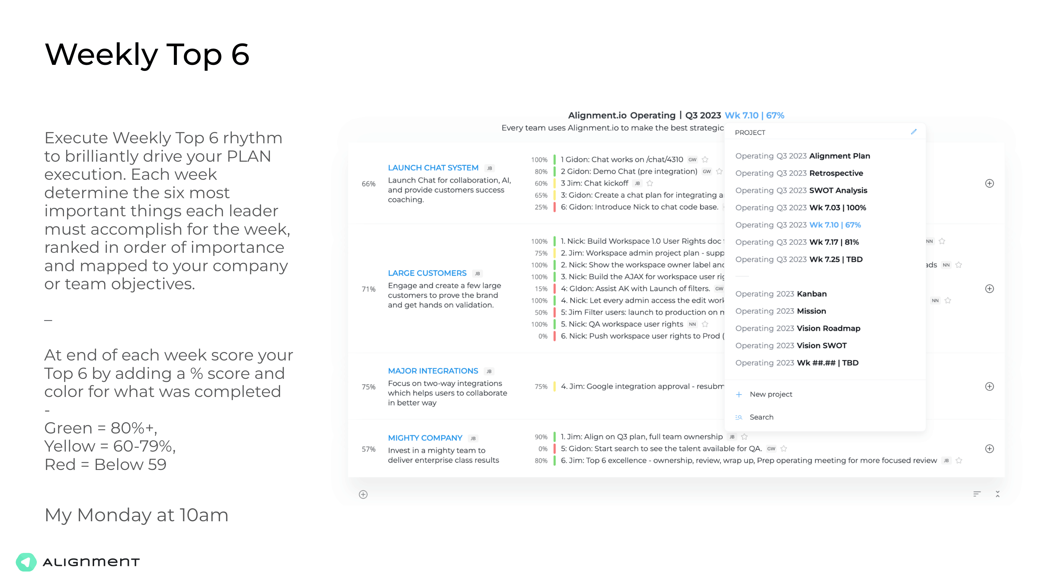 Alignment OKR Plan Weekly Top 6 | Alignment.io Playbook