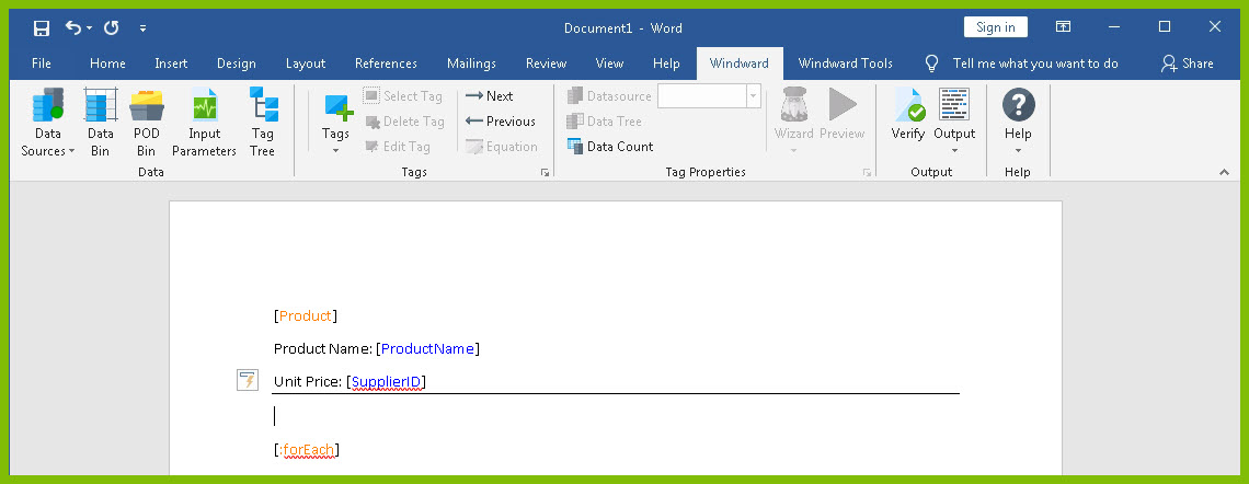 XML Data in a Word Template