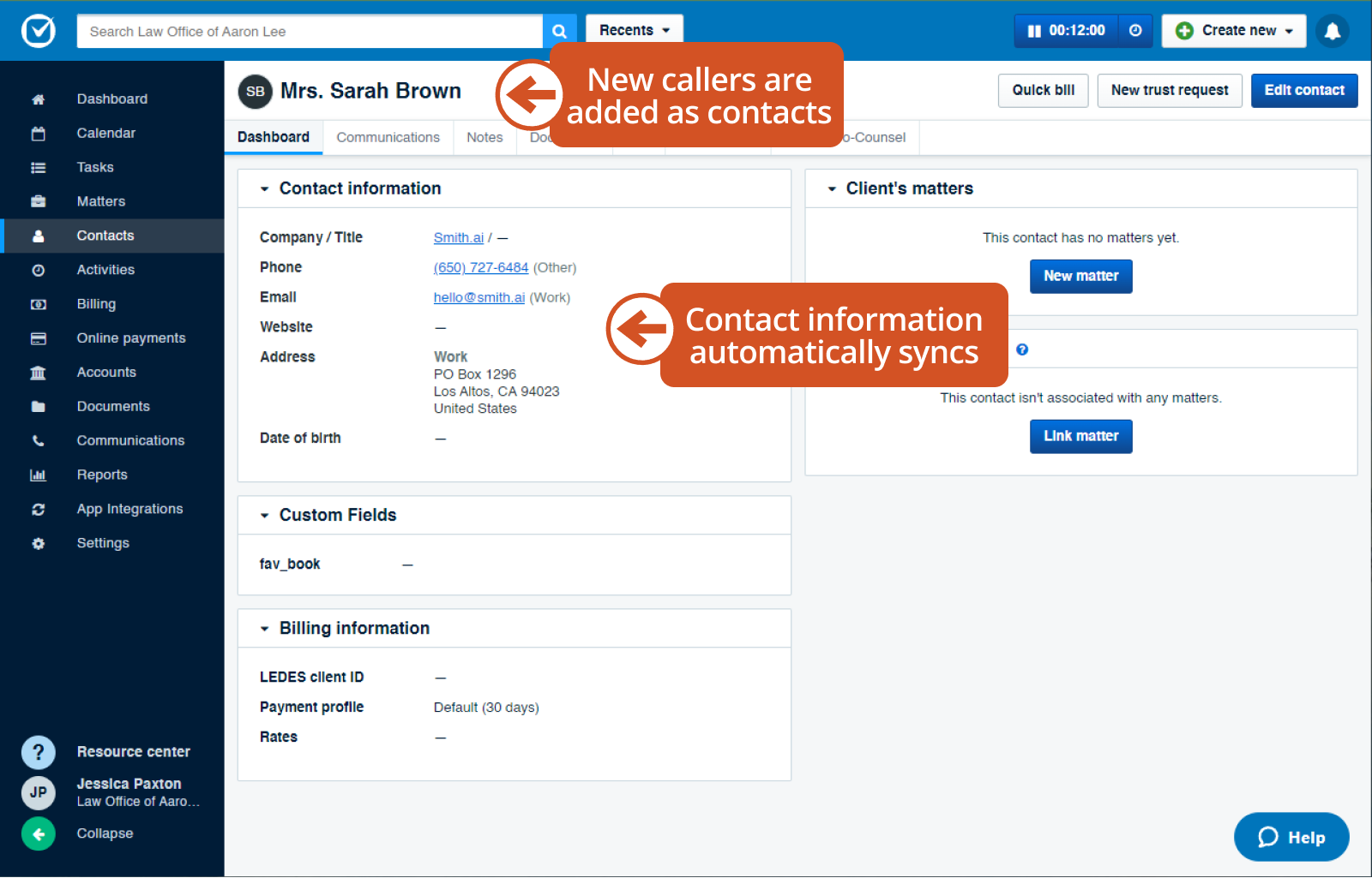 Clio + Smith.ai | See All Call & Chat Details