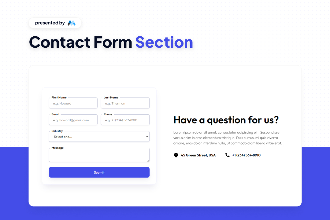 Webflow Showcased Contact Form Section