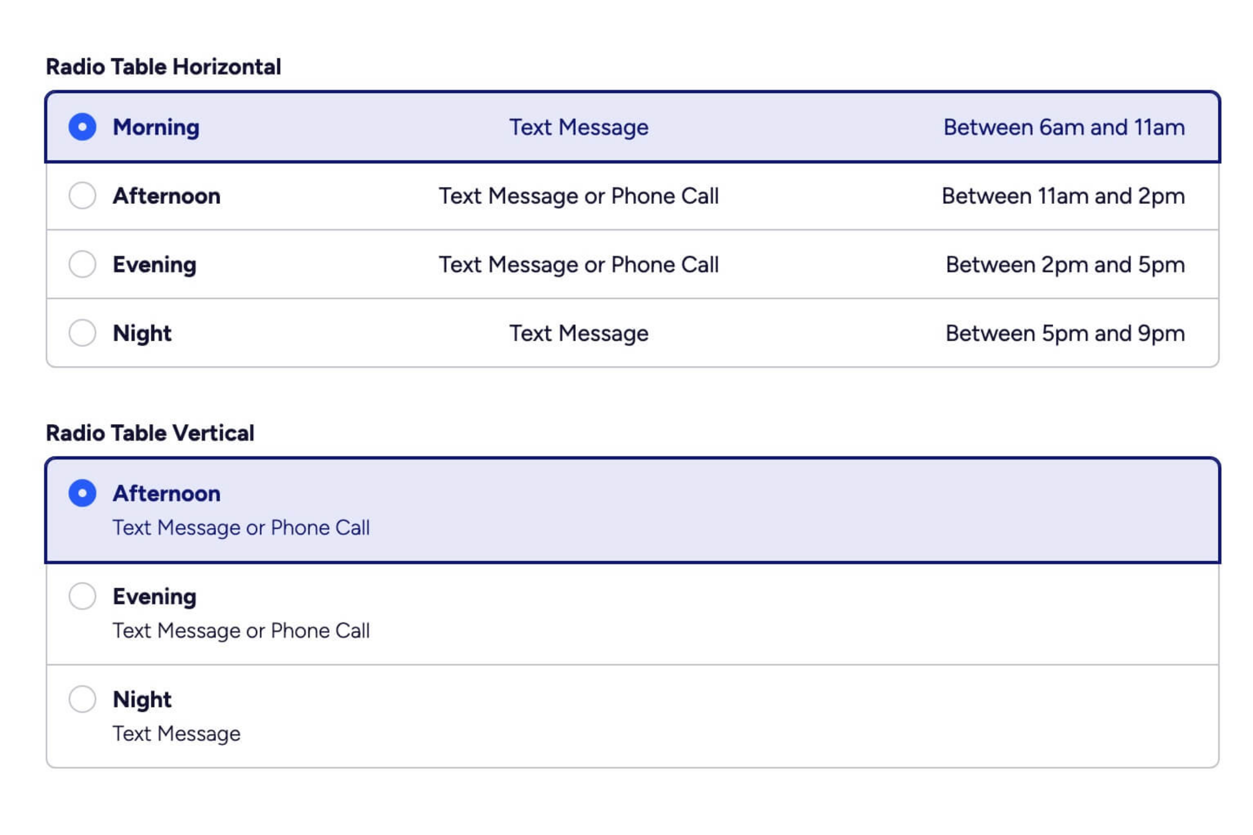 Webflow Showcased Radio Button Table Webflow Form Ui Kit