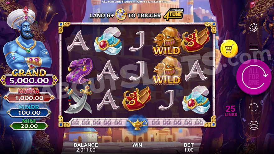 Genie's Link&Win 4Tune (All For One Studios) Slot Review - 💎AboutSlots