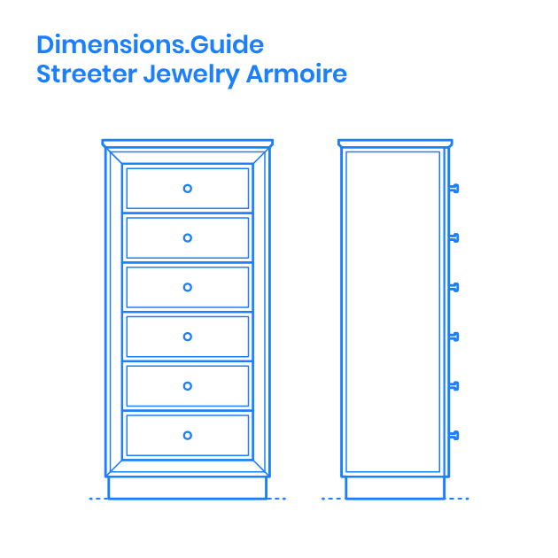 Streeter Jewelry Armoire with Mirror Dimensions & Drawings | Dimensions.com