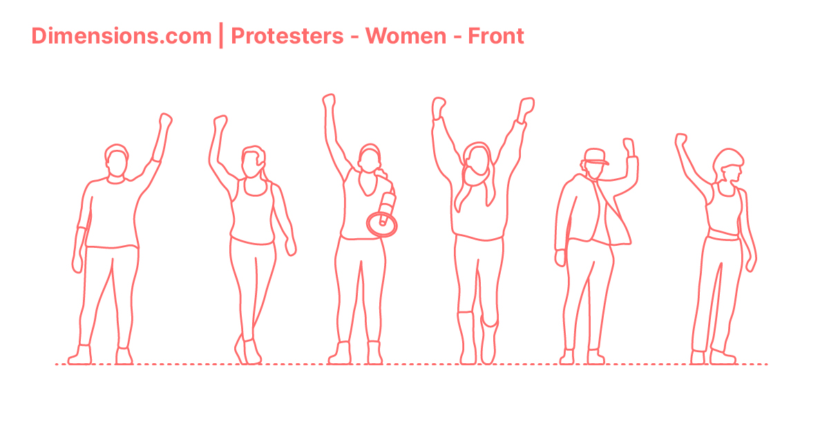 Protesters - Women - Front Dimensions & Drawings | Dimensions.com