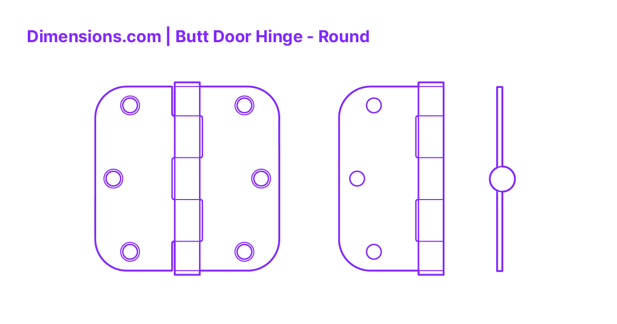 Butt Door Hinge - Round Dimensions & Drawings | Dimensions.com