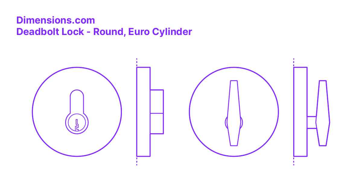 Deadbolt Lock - Round, Euro Cylinder Dimensions & Drawings | Dimensions.com