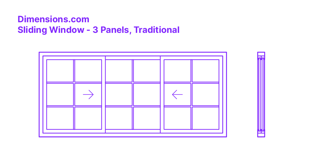 Sliding Window - 3 Panels, Traditional Dimensions & Drawings ...