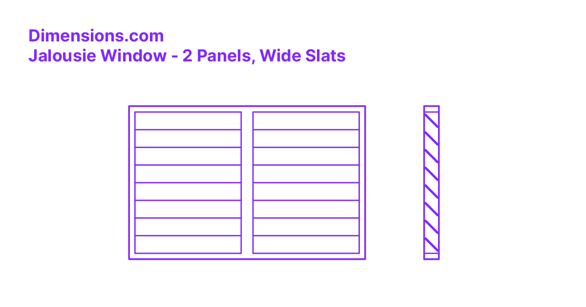 Jalousie Window - 2 Panels, Wide Slats Dimensions & Drawings | Dimensions.com