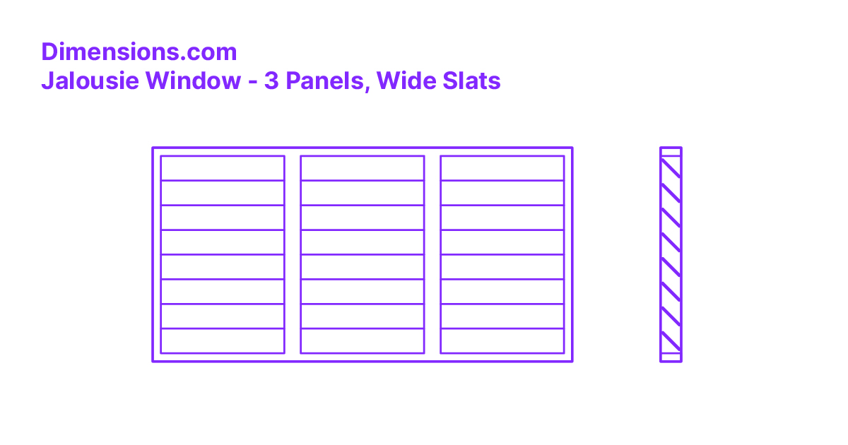 Jalousie Window - 3 Panels, Wide Slats Dimensions & Drawings ...