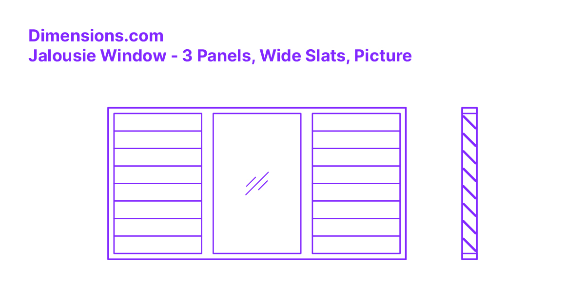 Jalousie Window - 3 Panels, Wide Slats, Picture Dimensions & Drawings ...
