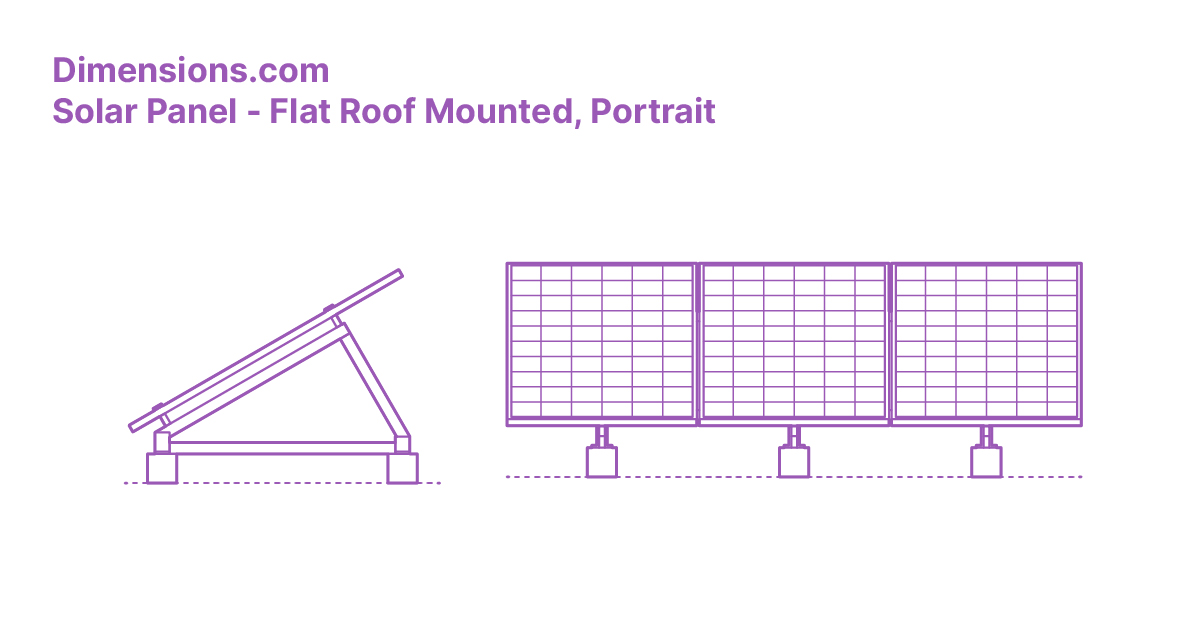 Solar Panel - Flat Roof Mounted, Portrait Dimensions & Drawings ...