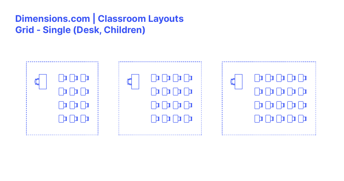 Classroom - Grid - Single (Desk, Children) Dimensions & Drawings ...