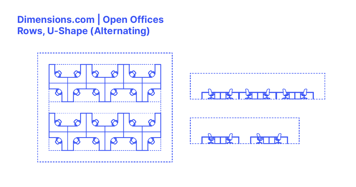 Open Office - Rows, U-Shape (Alternating) Dimensions & Drawings ...