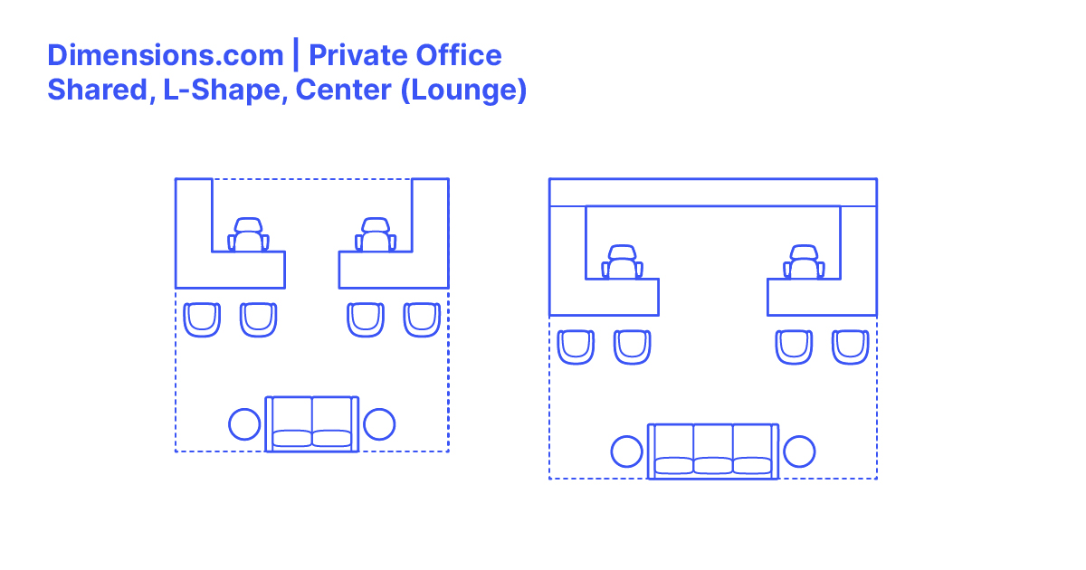 Private Office - Shared, L-Shape, Center (Lounge) Dimensions & Drawings ...