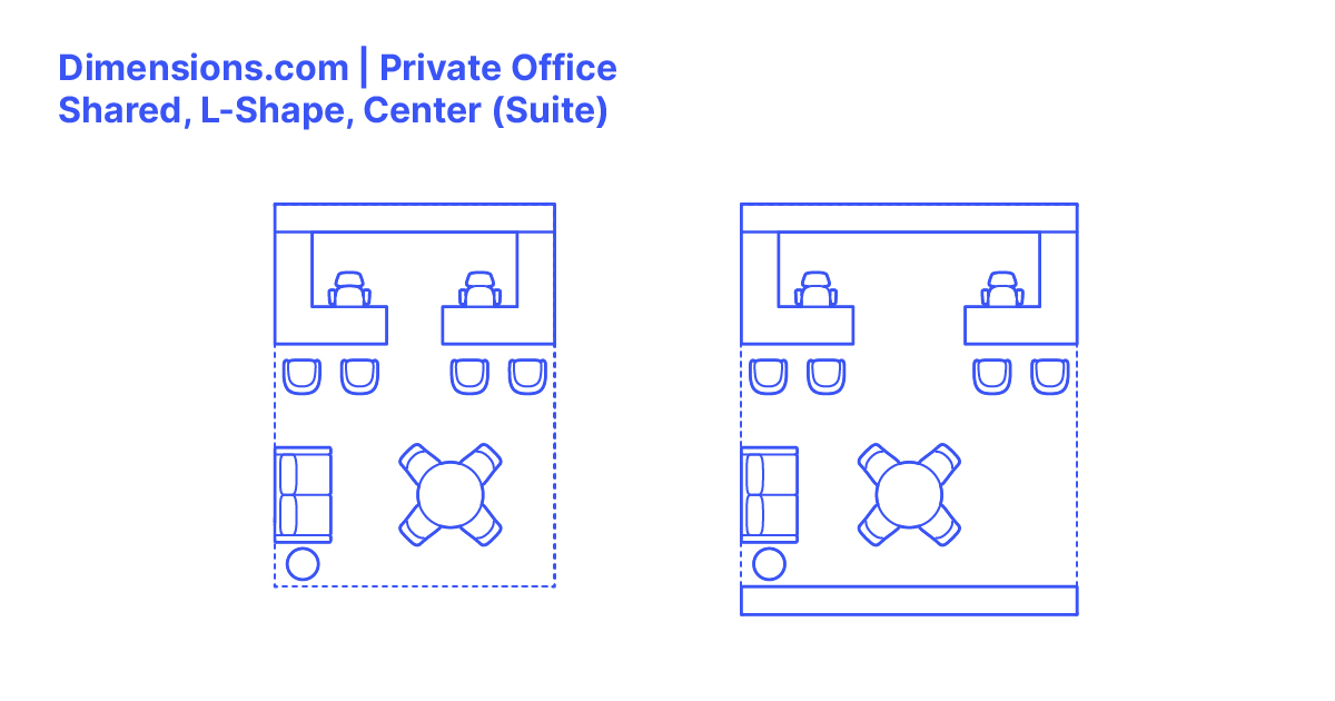 Private Office - Shared, L-Shape, Center (Suite) Dimensions & Drawings ...