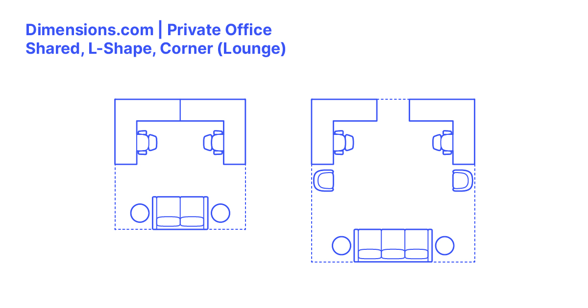 Private Office - Shared, L-Shape, Corner (Lounge) Dimensions & Drawings ...