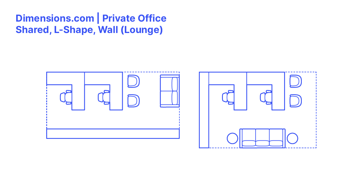 Private Office - Shared, L-Shape, Wall (Lounge) Dimensions & Drawings ...