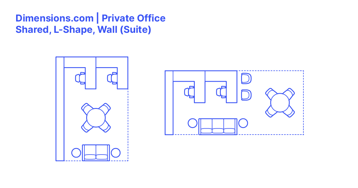 Private Office - Shared, L-Shape, Wall (Suite) Dimensions & Drawings ...