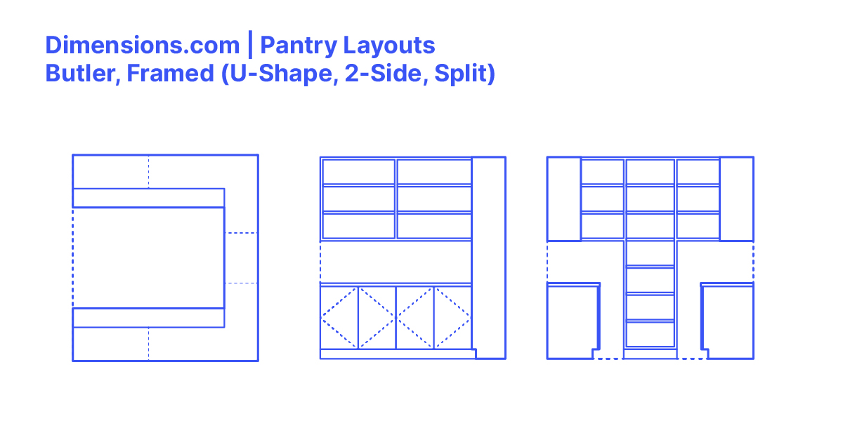 Pantry - Butler, Framed (U-Shape, 2-Side, Split) Dimensions & Drawings ...