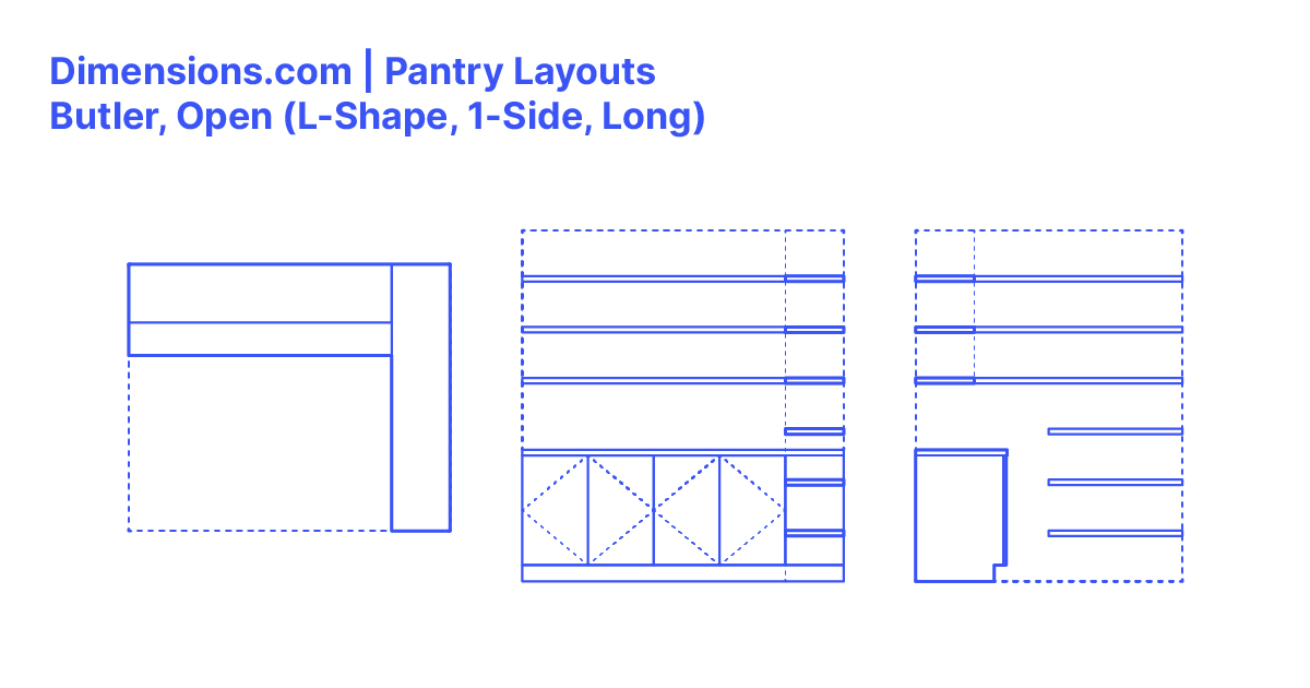 Pantry - Butler, Open (L-Shape, 1-Side, Long) Dimensions & Drawings ...