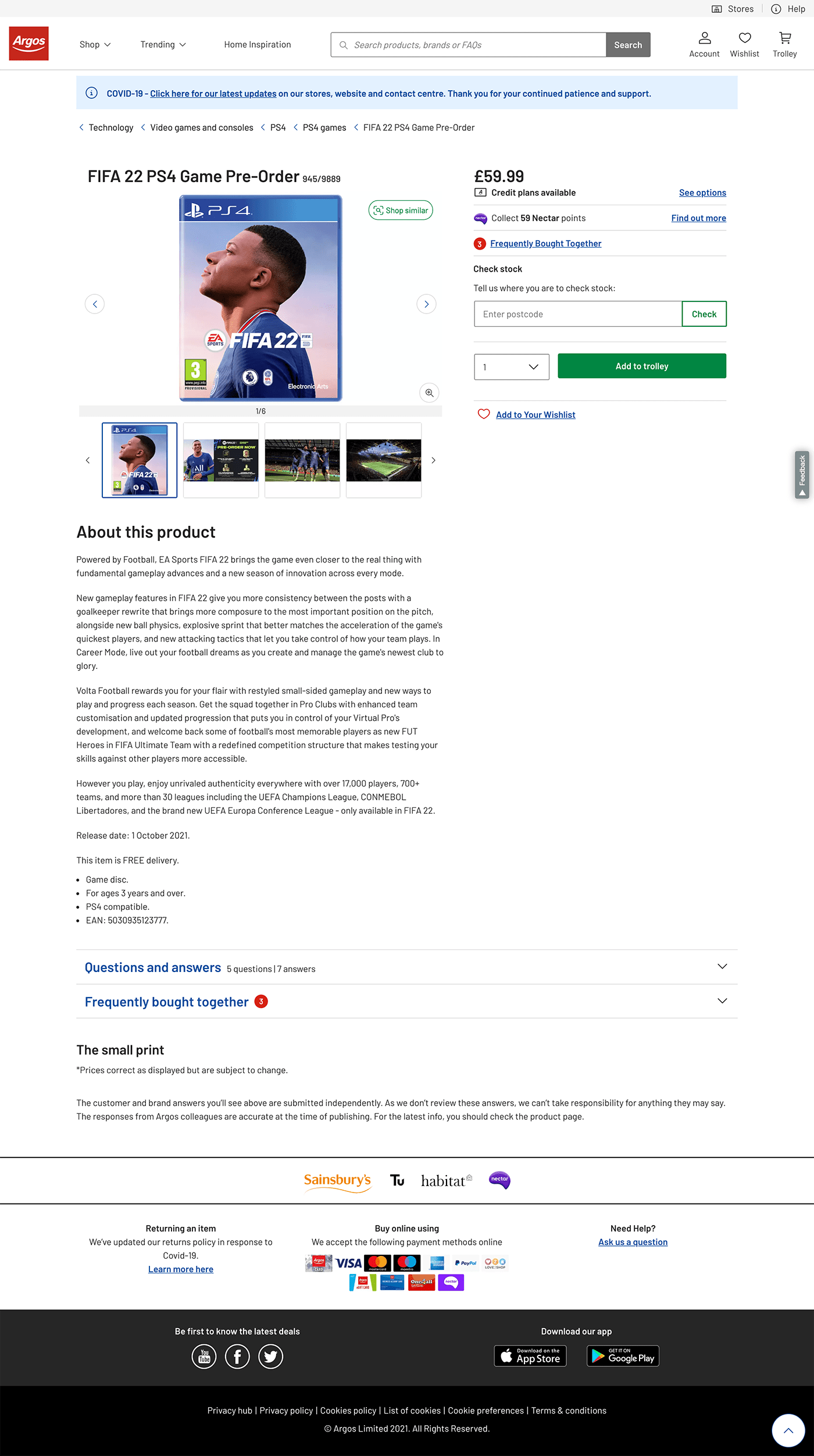 Argos Ecommerce Pre-Order Page Example | ConvertFlow