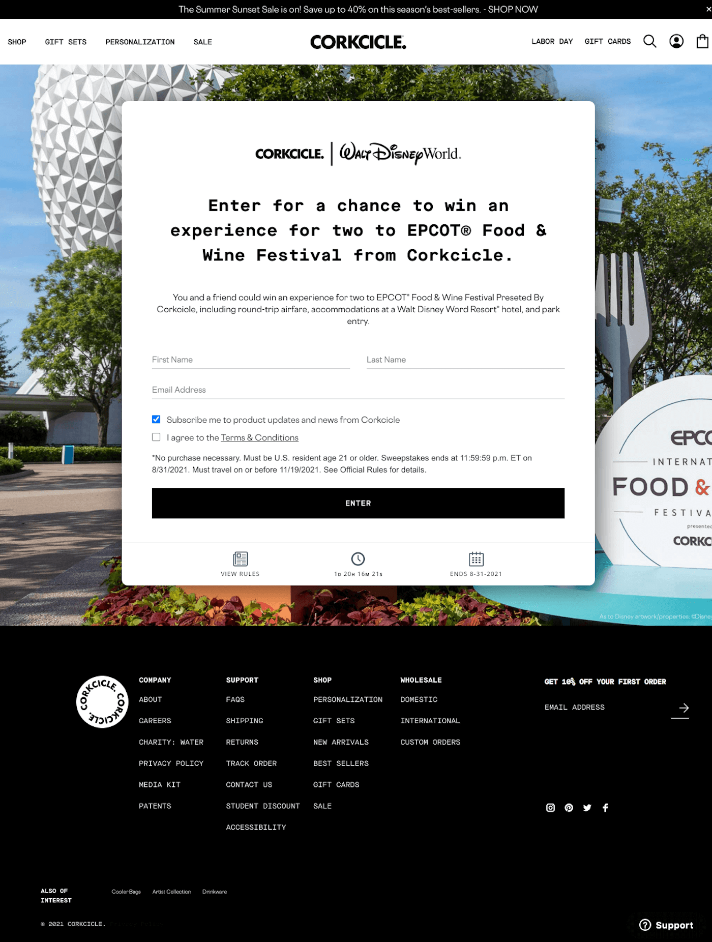 Corkcicle EPCOT Giveaway Page Example | ConvertFlow