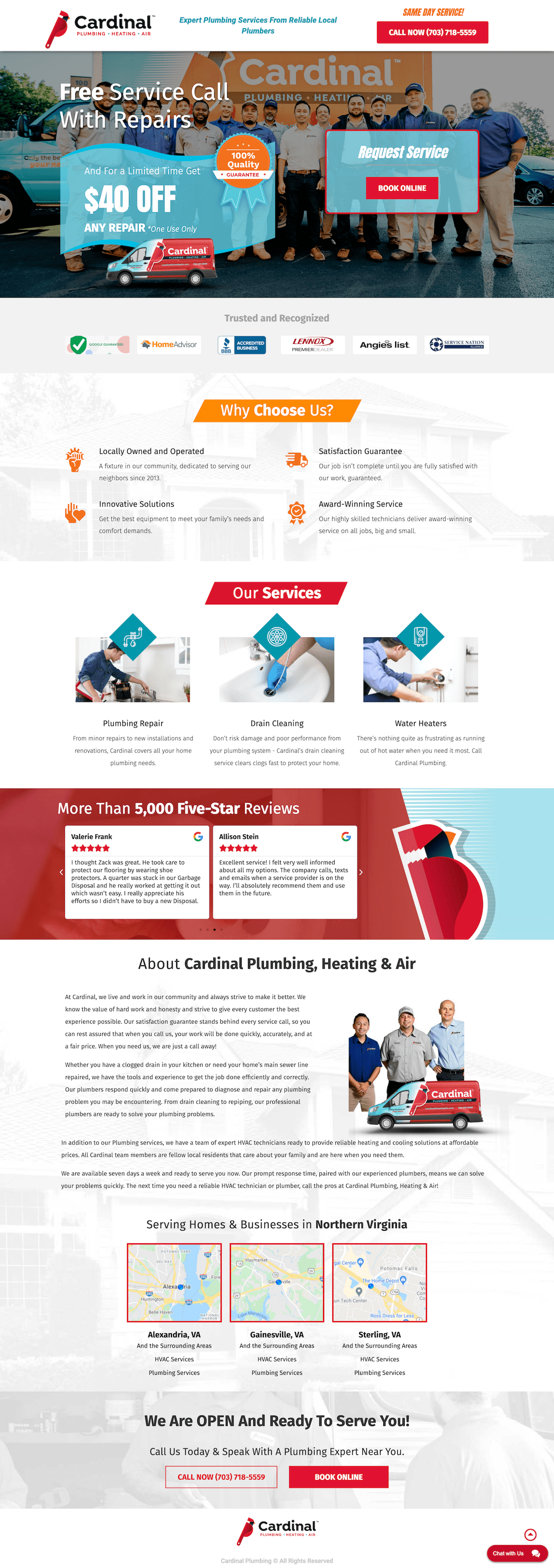 Cardinal Plumbing Landing Page Example | ConvertFlow