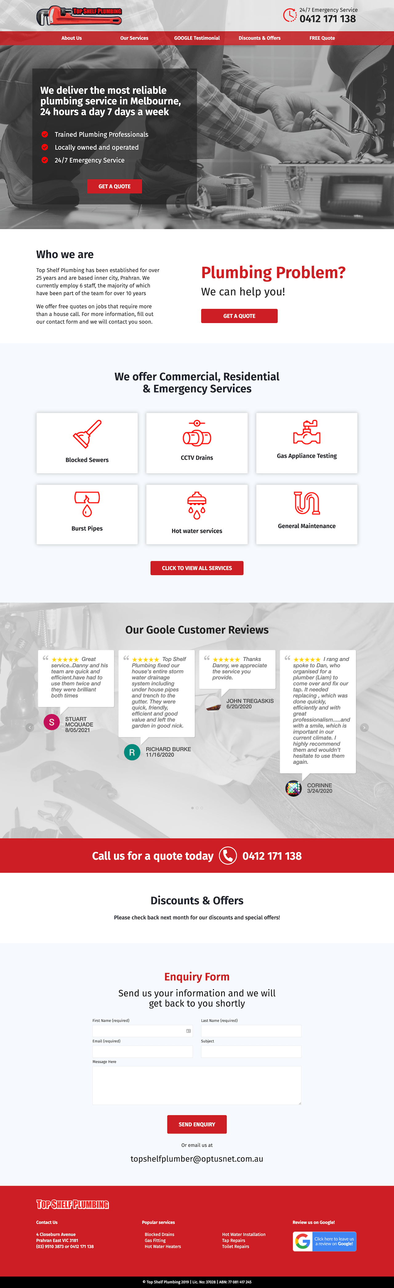 Top Shelf Plumbing Landing Page Example | ConvertFlow