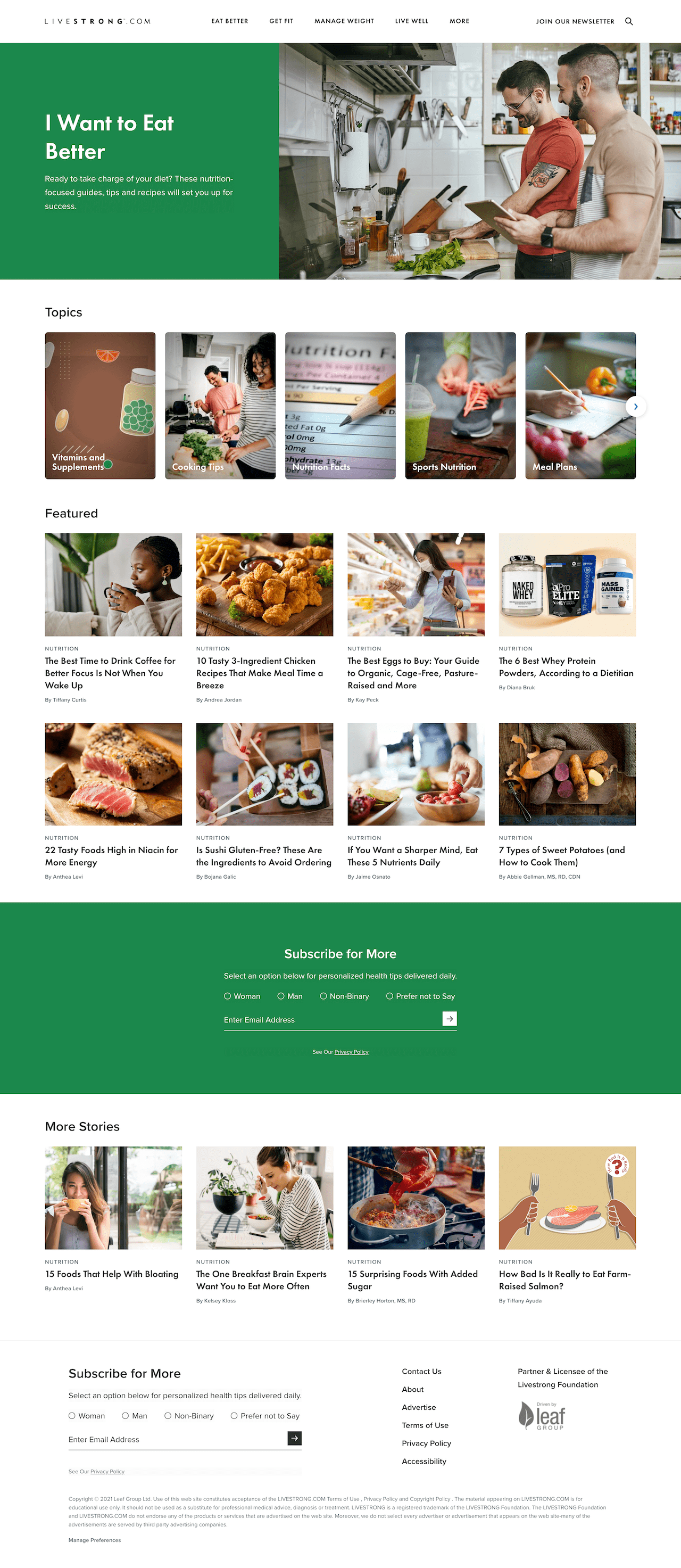 Livestrong “Eat Better” Landing Page Example | ConvertFlow