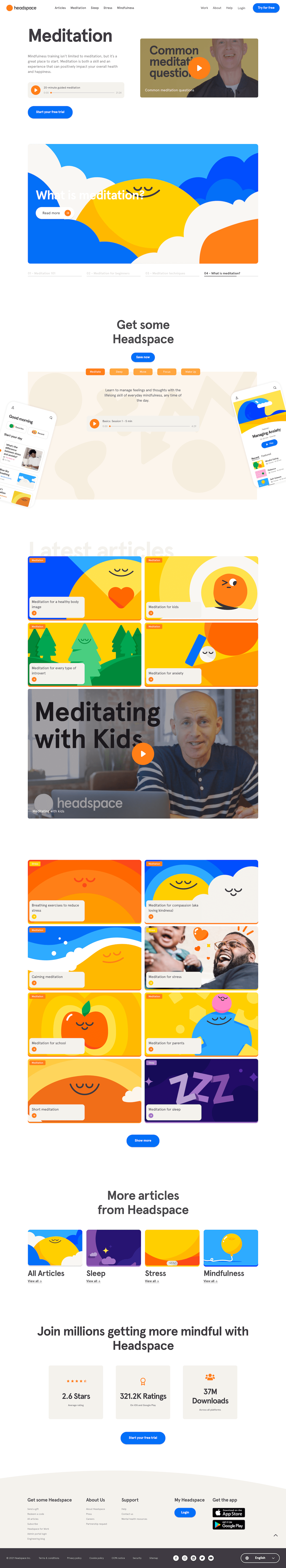 Headspace Meditation Landing Page Example | ConvertFlow