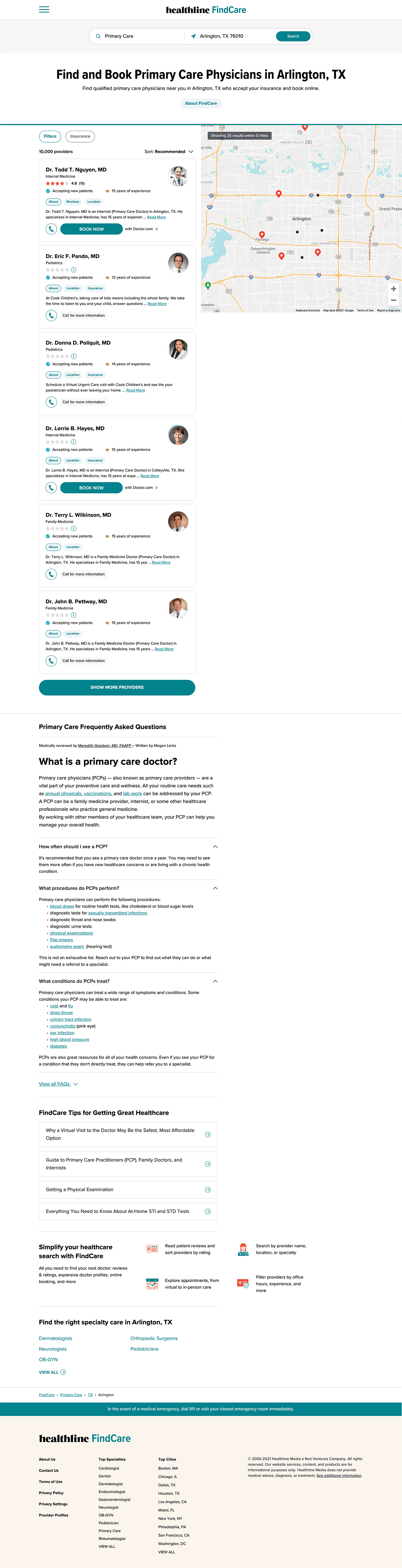 Healthline Physician Search Landing Page Example | ConvertFlow