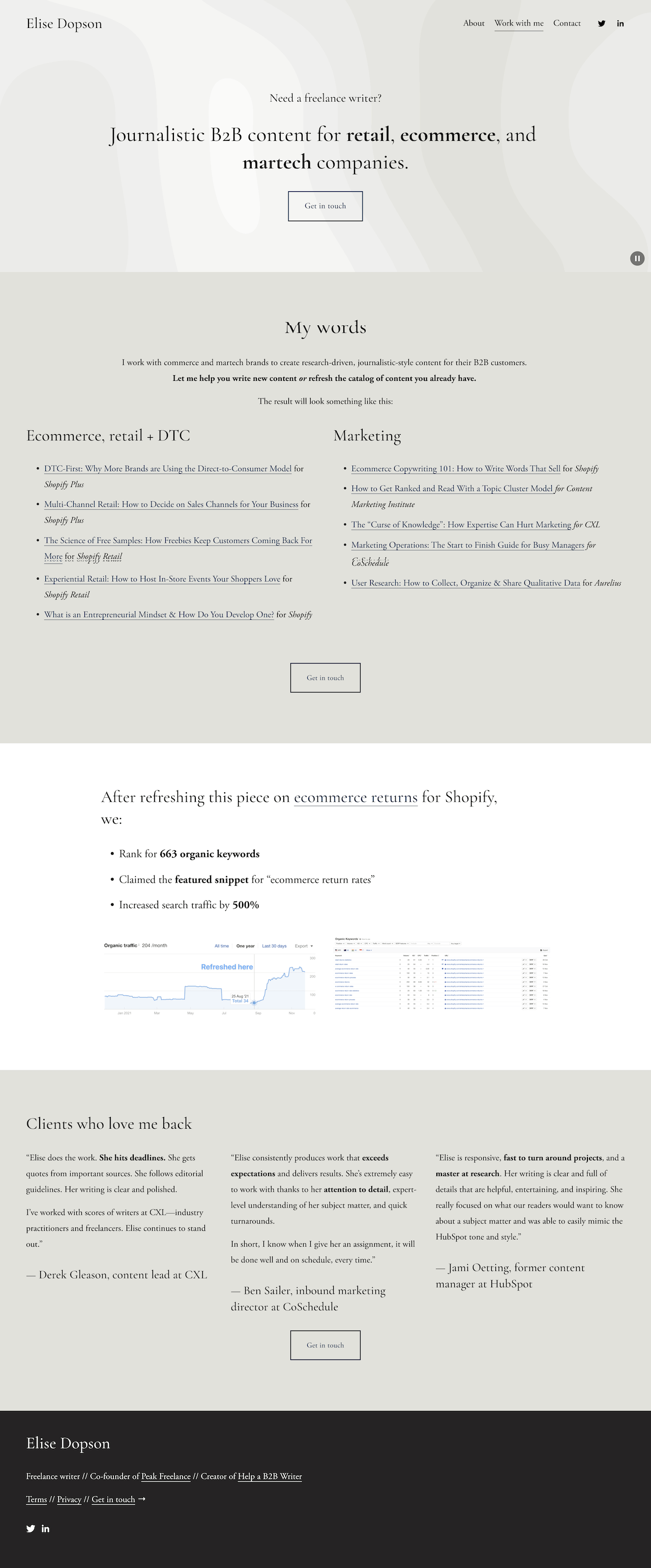 Elise Dopson Portfolio Landing Page Example | ConvertFlow