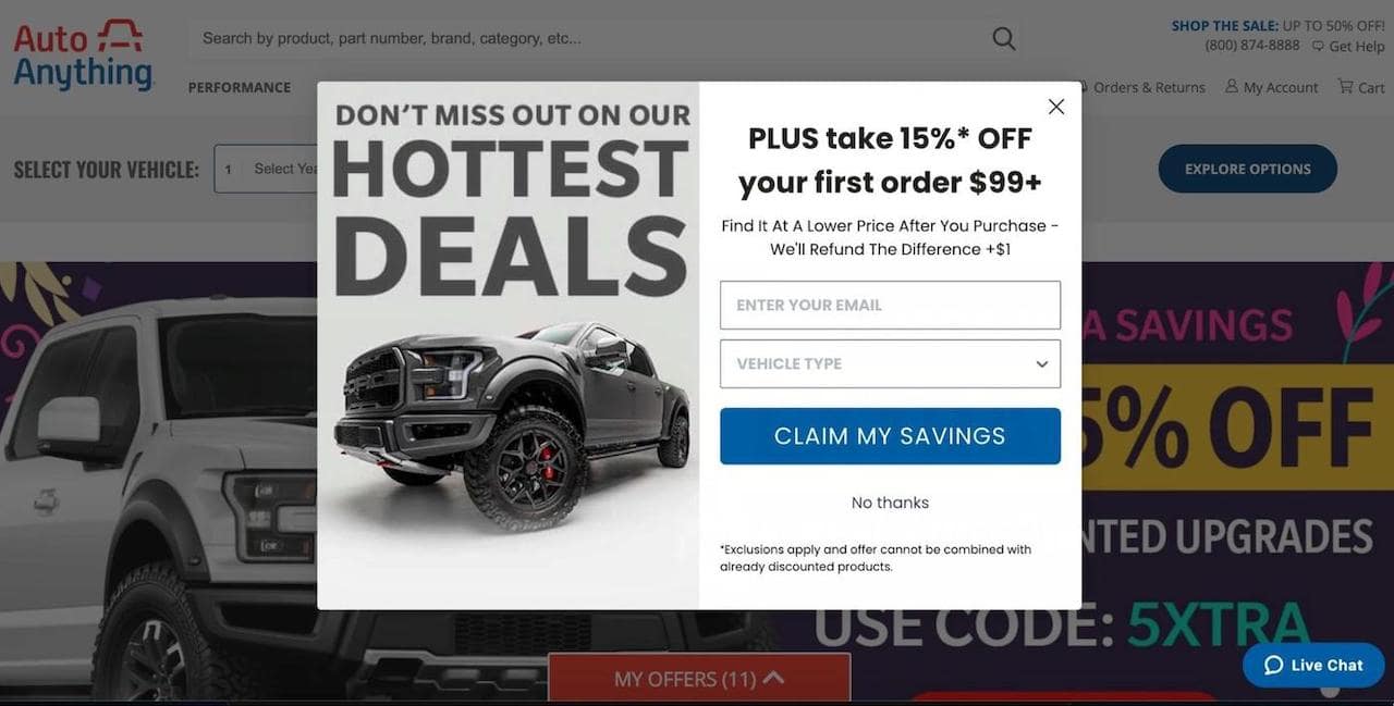 AutoAnything Lightbox Popup Example | ConvertFlow