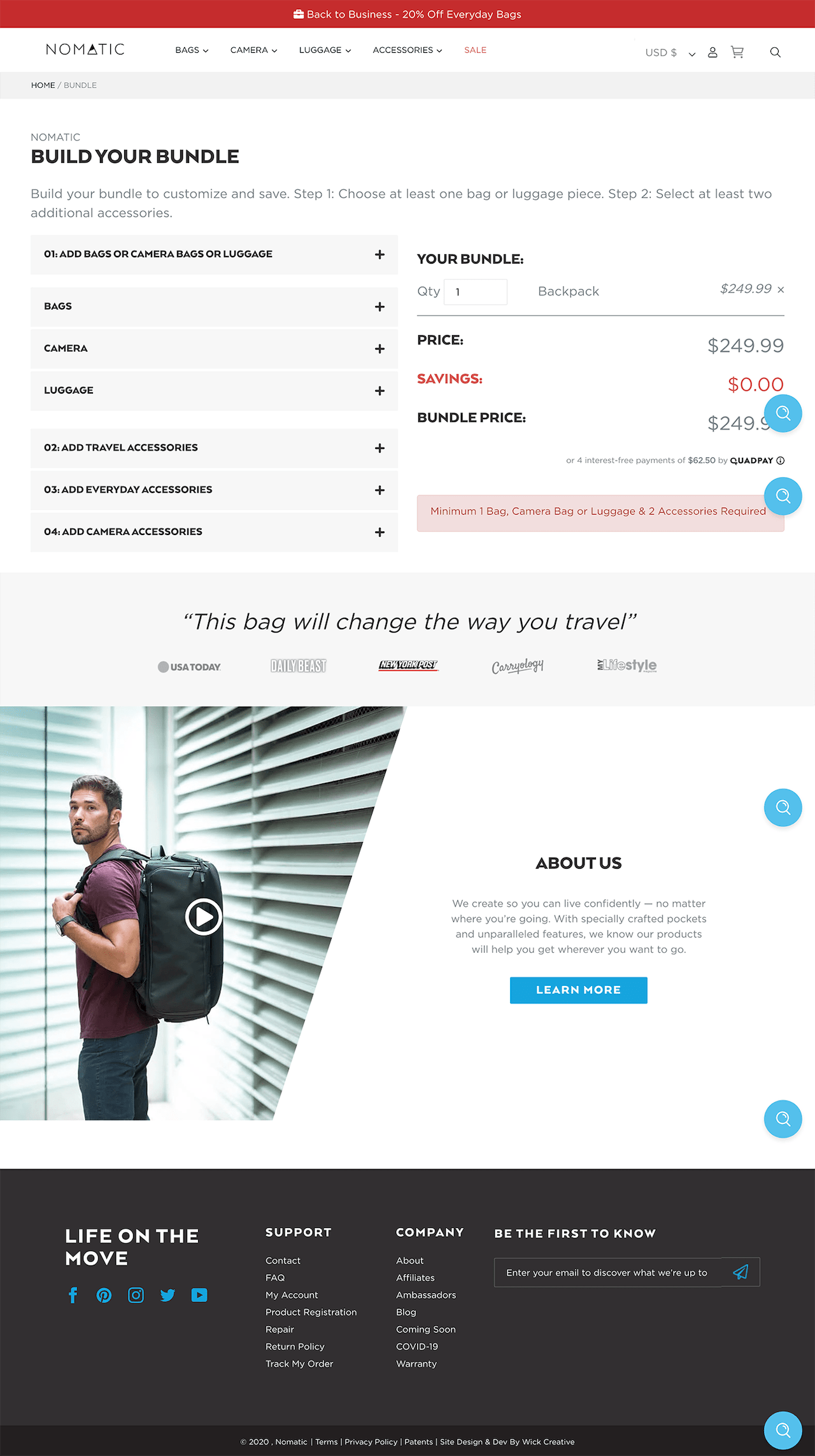 Nomatic Travel's Bundle Landing Page | ConvertFlow