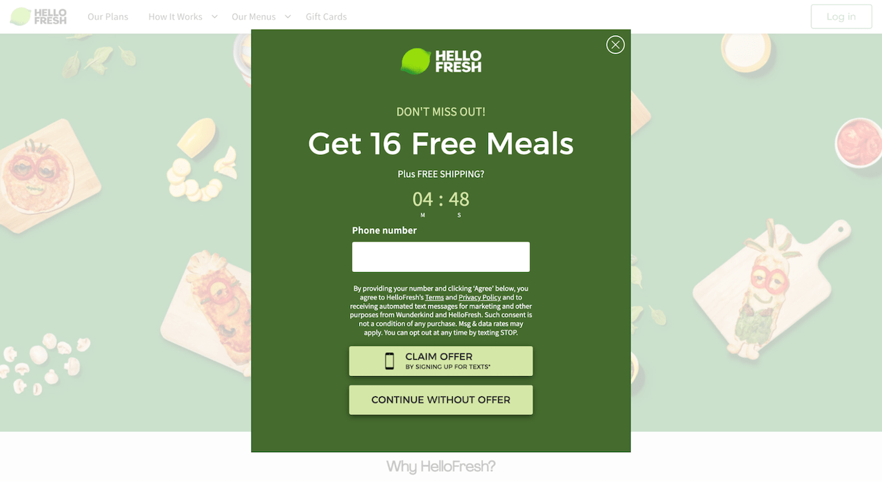 HelloFresh Shopping Deals Popup Example | ConvertFlow