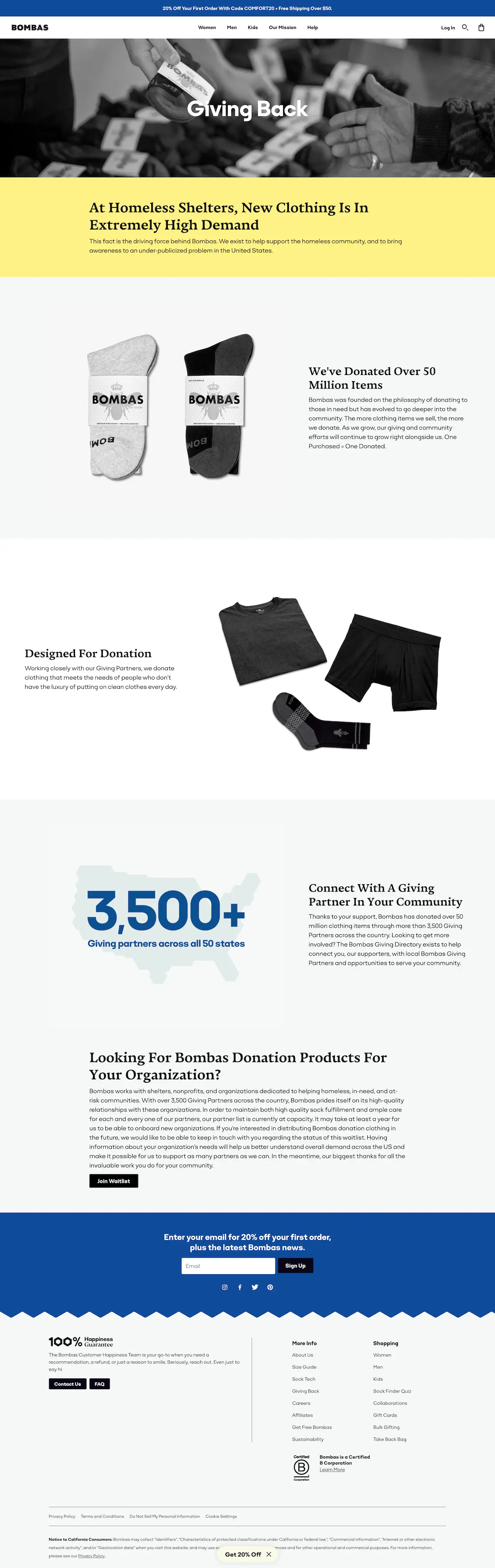 Bombas Giving Back Landing Page Example | ConvertFlow