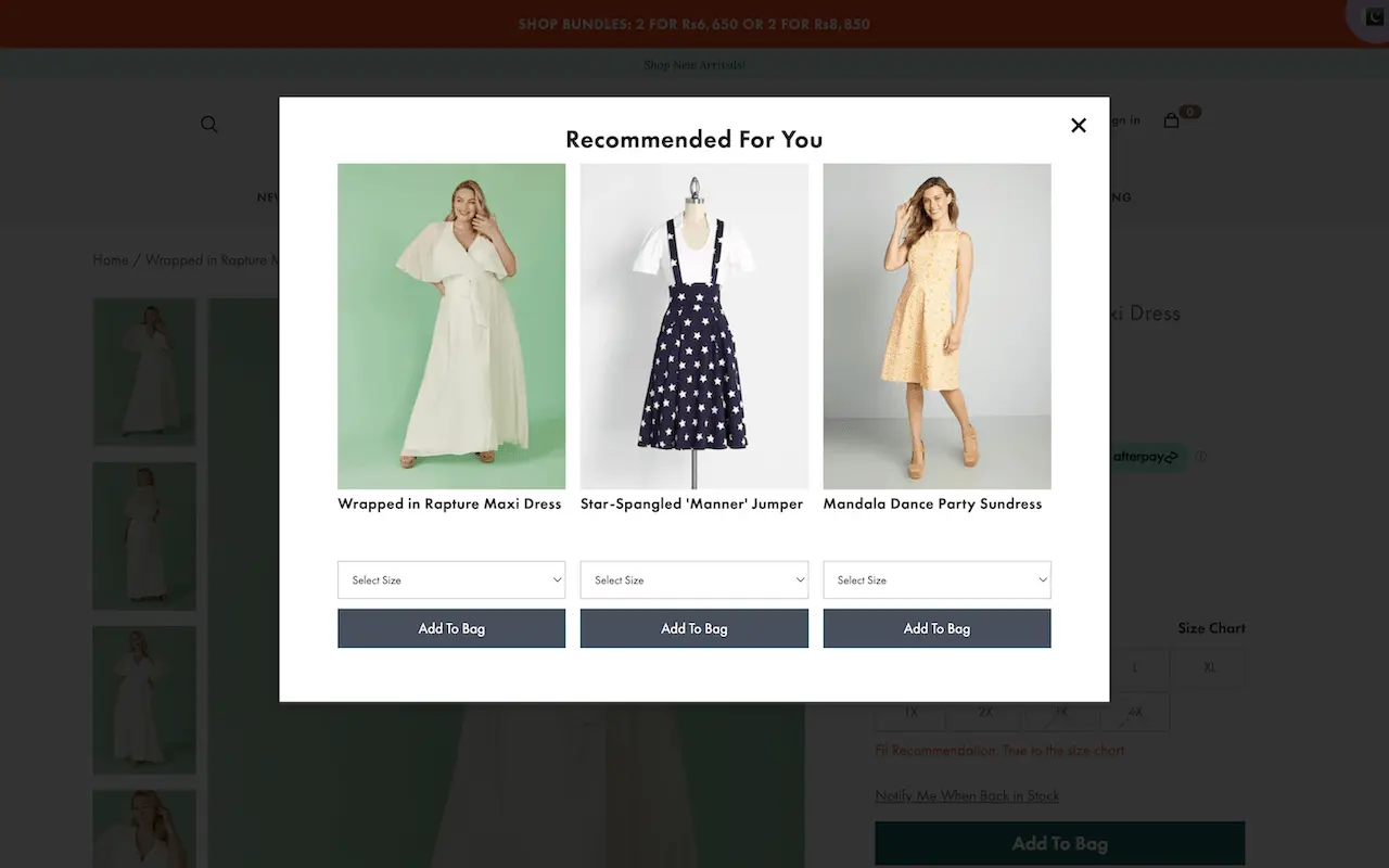 Modcloth Product Recommendation Popup Example | ConvertFlow