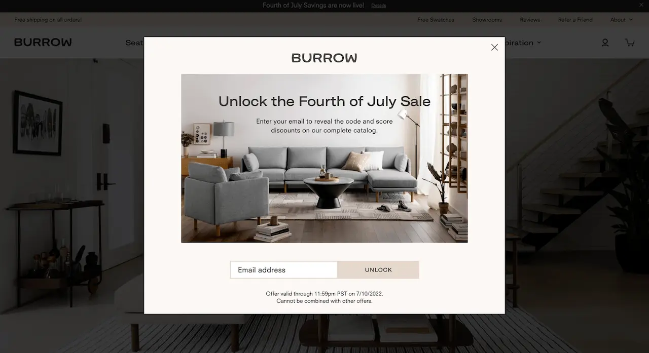 Burrow Fourth of July Popup Example | ConvertFlow