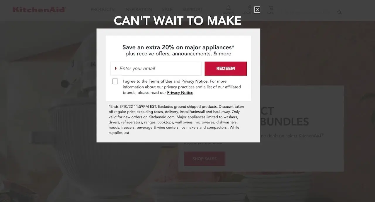 KitchenAid Subscription Popup Example | ConvertFlow