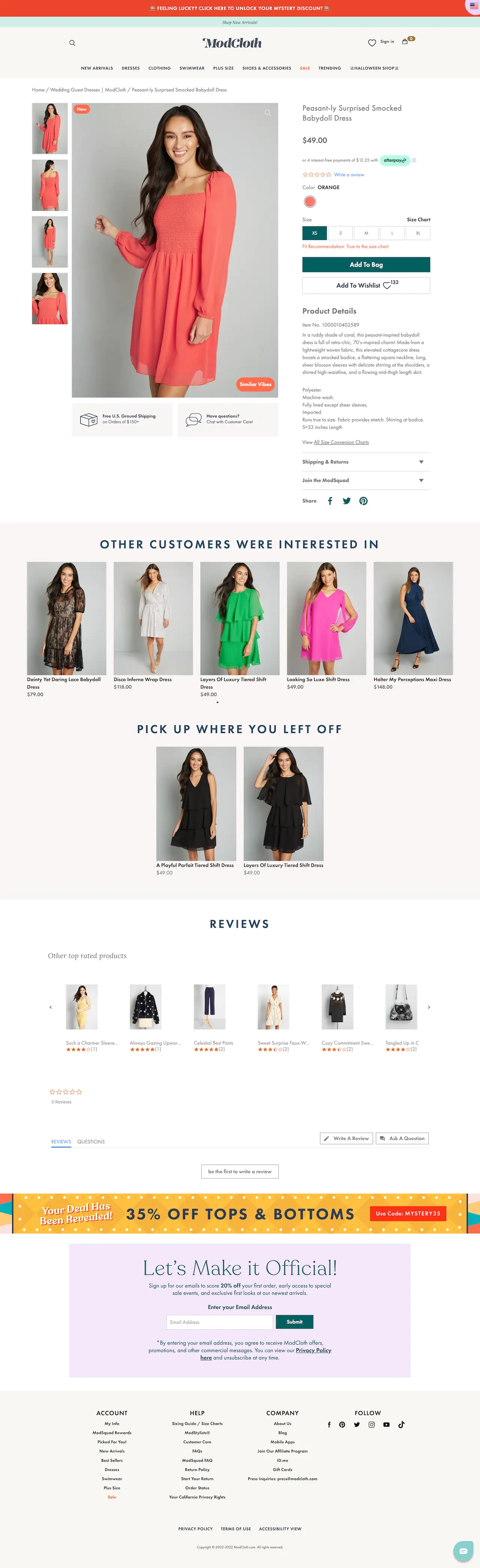 Modcloth Product Recommendation Page Example | ConvertFlow