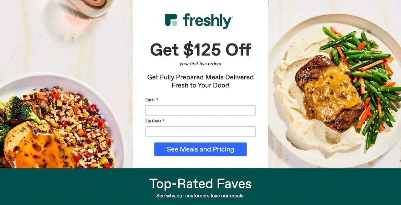 Freshly Restaurant Landing Page Example | ConvertFlow