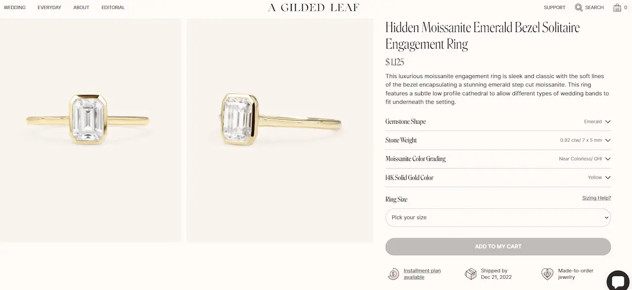 A Gilded Leaf Add to Cart Button Example | ConvertFlow