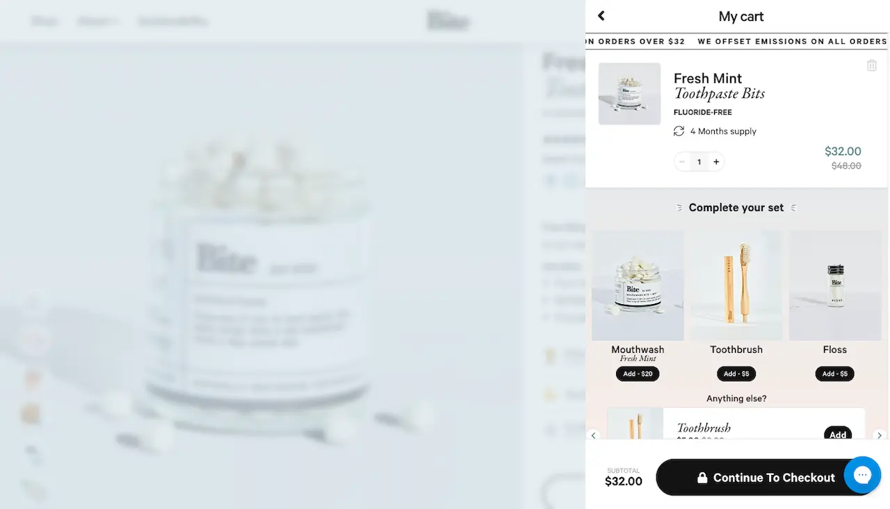 Bite Shopify Upsell Popup Example | ConvertFlow