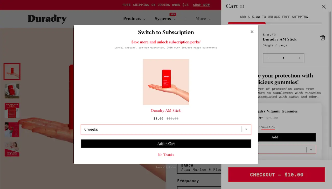 Duradry Shopify Upsell Popup Example | ConvertFlow