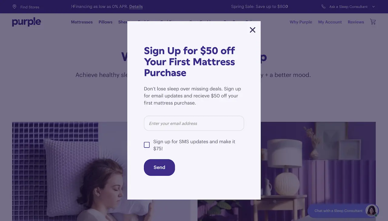 Purple Email & SMS Opt-in Form | ConvertFlow